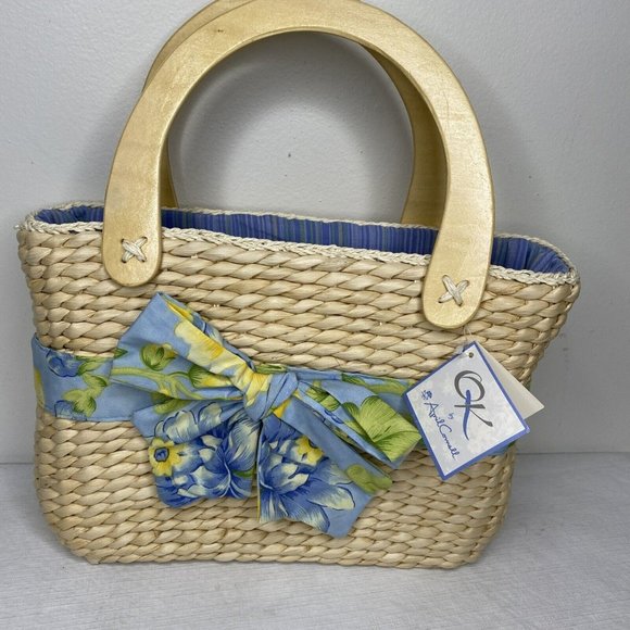 April Cornell | Bags | New April Cornell Straw Hand Bag Floral Bow ...